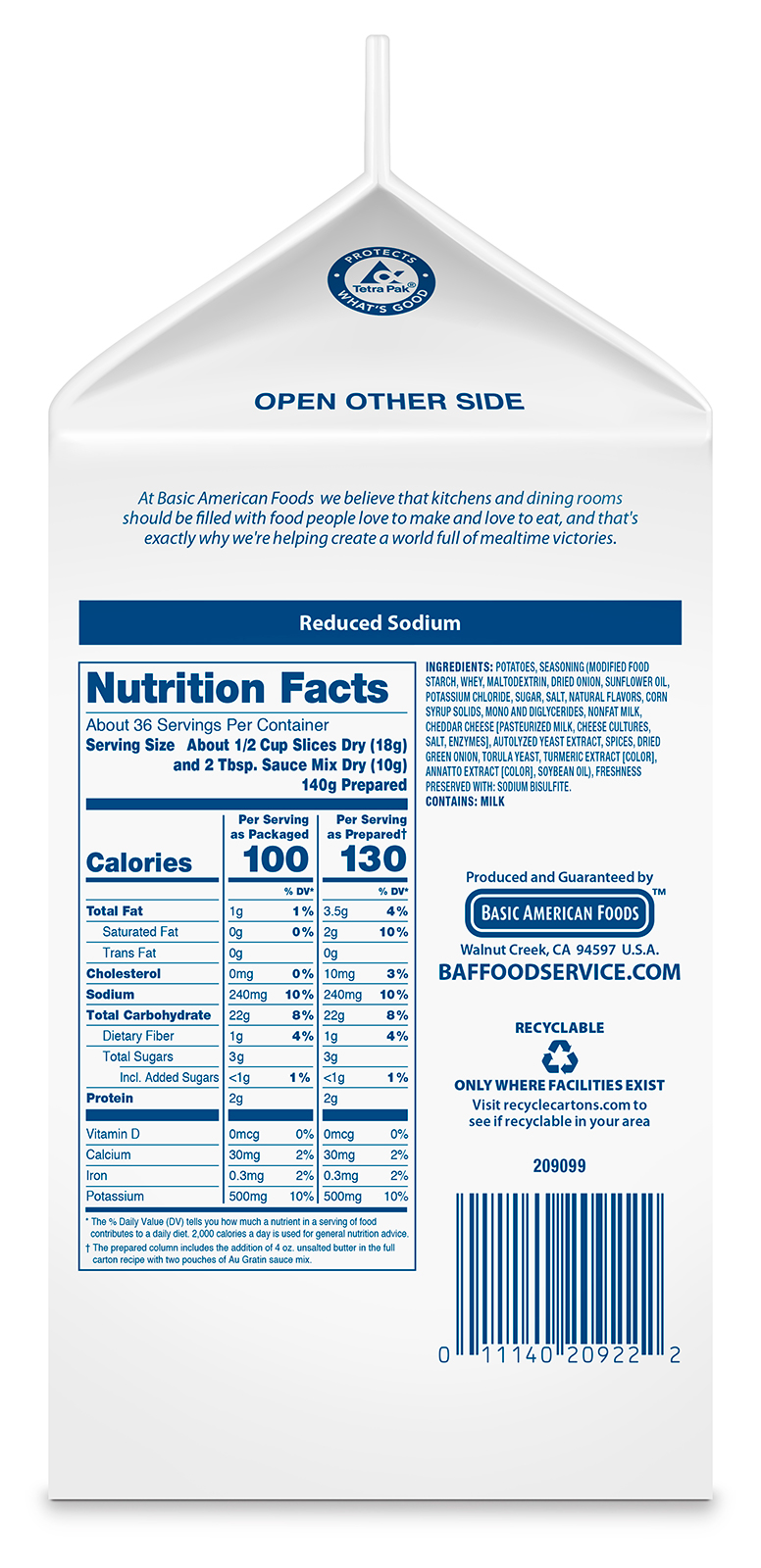 BAF Au Gratin Potato Casserole - Basic American Foods - Foodservice